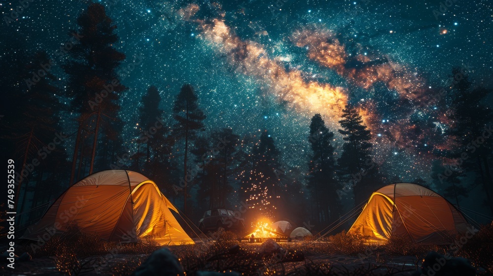 Camping under the Stars: A cozy campsite under a starry night sky, with ...