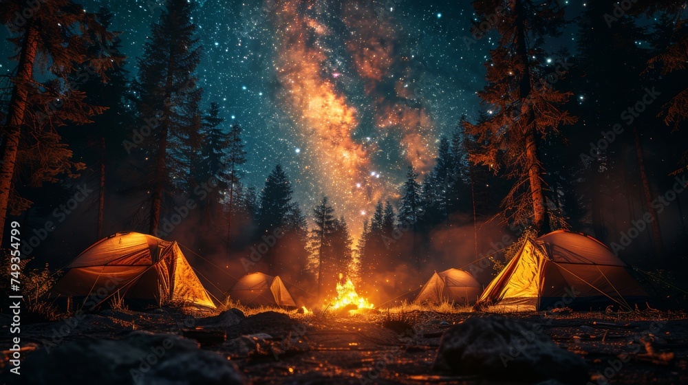 Camping under the Stars: A cozy campsite under a starry night sky, with ...