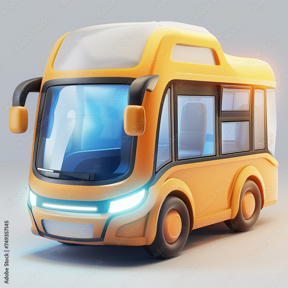 Immersive 3D Rendered Bus Icon for Transportation Apps: Realistic ...