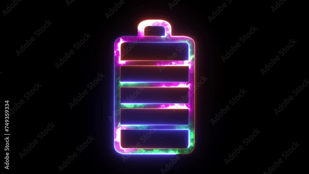 Glowing blue and purple neon battery icon. Neon charge battery sign ...