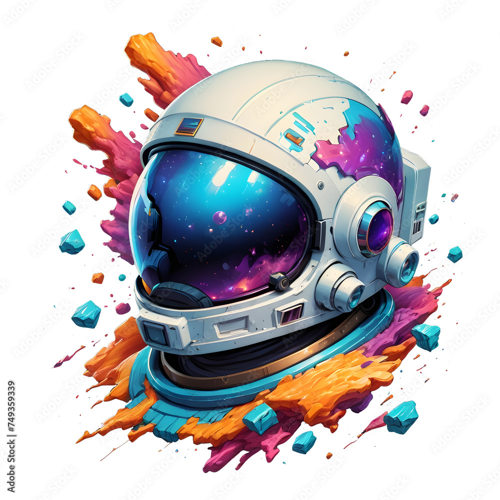 T shirt Design Of Colorful Astronaut Helmet. Dtf Sticker Clipart Design ...
