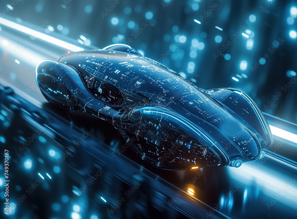 Aerial Drone Following Futuristic 3D Concept Car. Autonomous Self ...