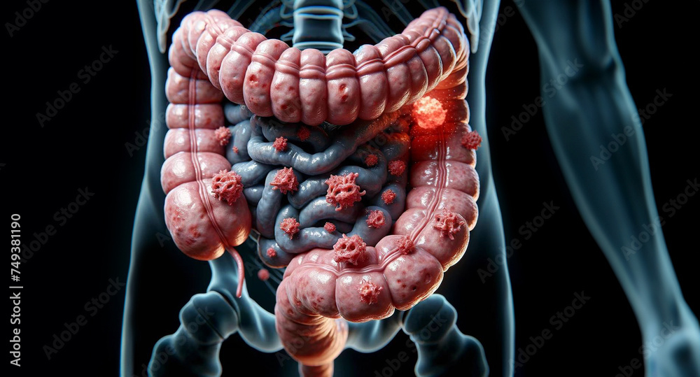 Human Digestive System with colon Cancer and metastasis Illustration ...