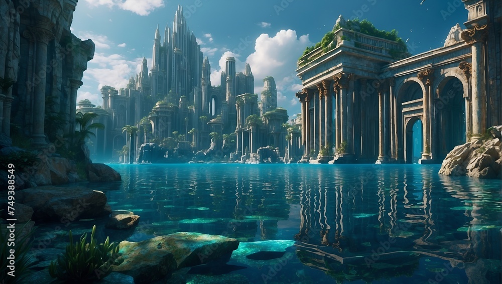 Artistic rendering of the submerged Atlantis ruins Stock Illustration ...