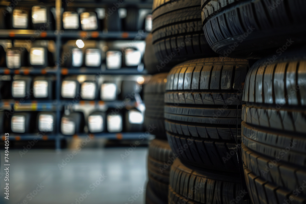 Car tires on store shelves, tire sales, tire store banner Stock ...