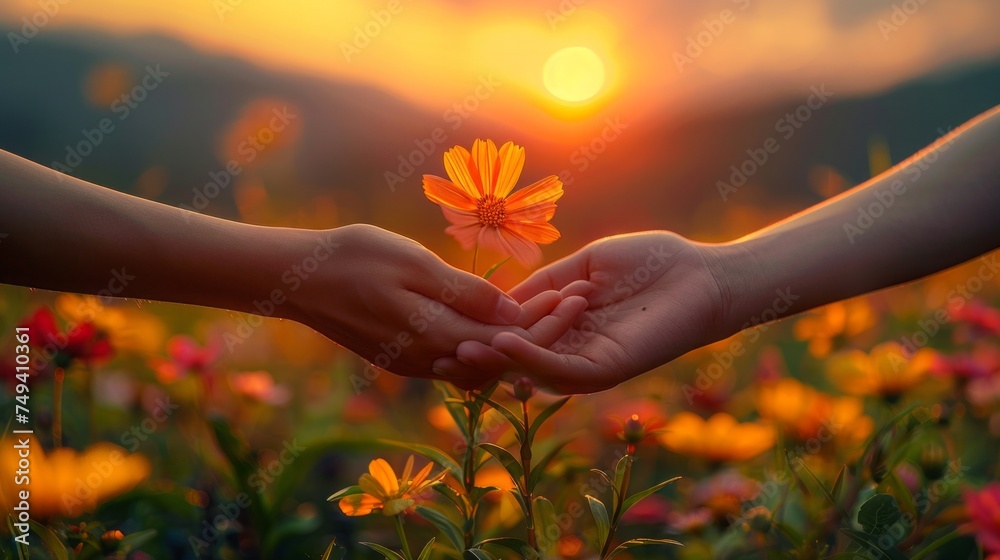 Silhouette of reaching, giving a helping hand, hope and support each ...