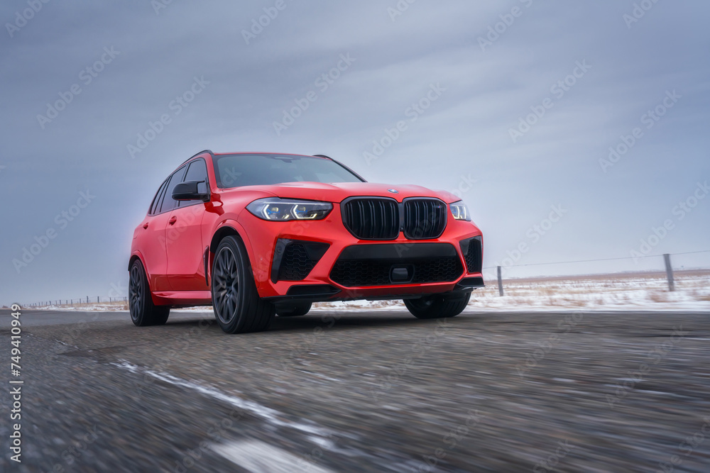 HELSINKI, FINLAND - MARCH 01, 2024: A red facelifted BMW X5 m ...