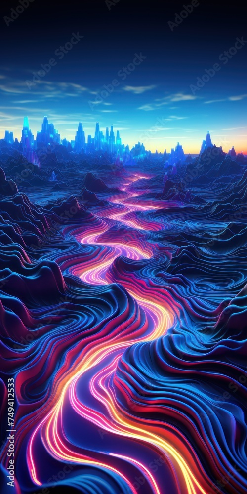 Serenity in neon Lines: Super Thin Abstracts Canvas Chromatic Harmony ...