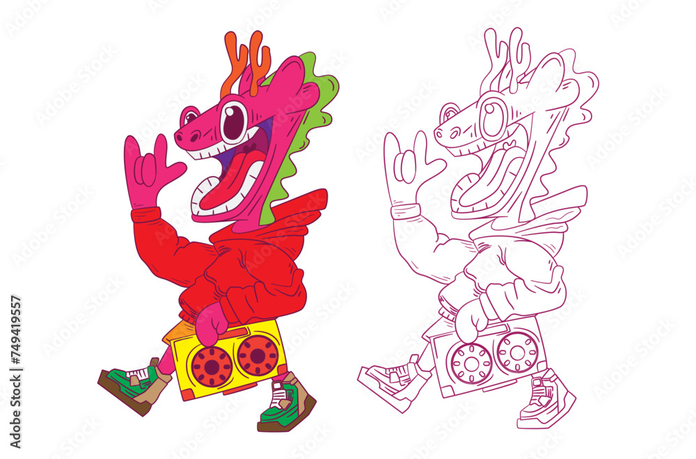 cute animal doodle illustration for coloring page drawing book Stock ...