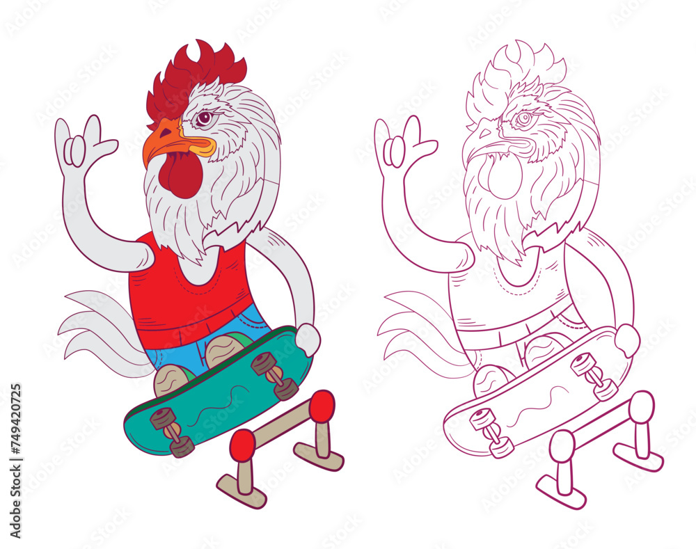 cute animal doodle illustration for coloring page drawing book Stock ...