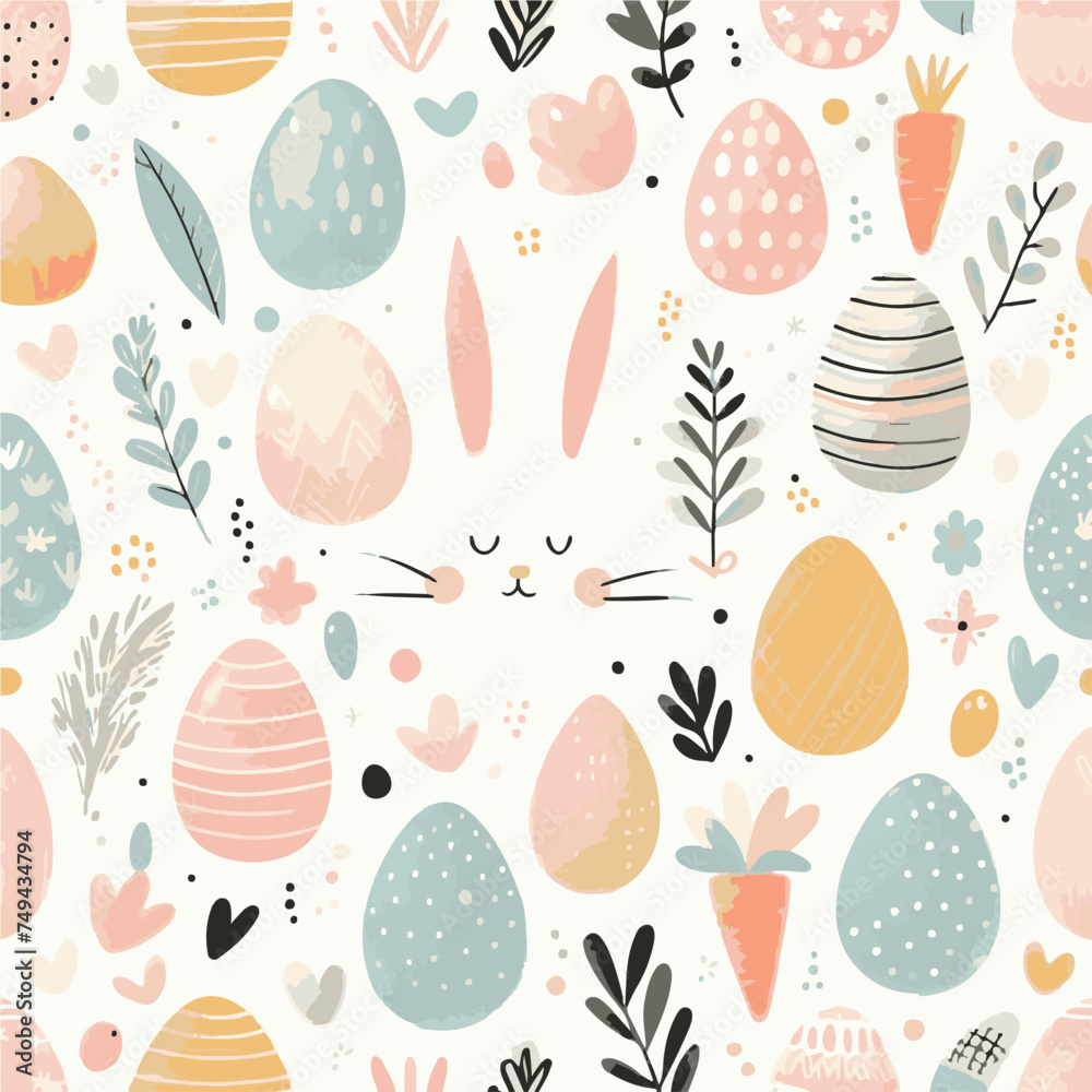 ute hand drawn easter bunnies seamless pattern, easter doodle ...