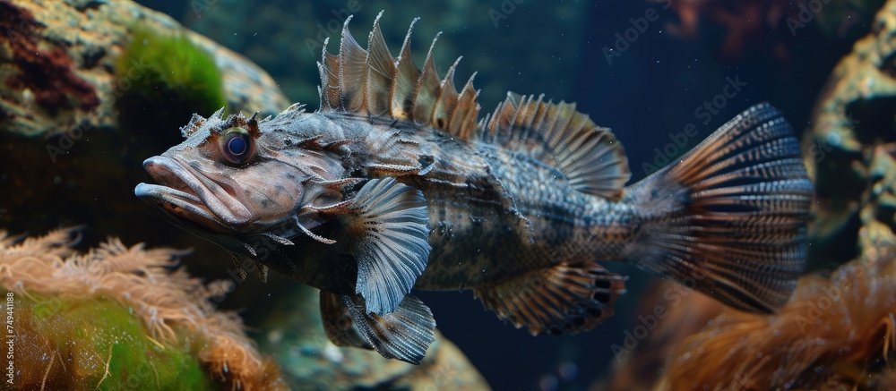 A detailed view of an Anarhichas orientalis, commonly known as the wolf ...