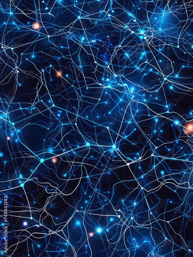 Blue Neural Network Pattern With Bright Connections A Vivid Blue