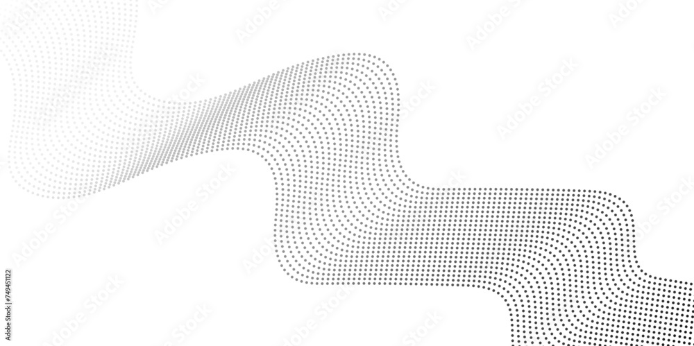 Abstract halftone flowing wavy gradient dots shape isolated on ...