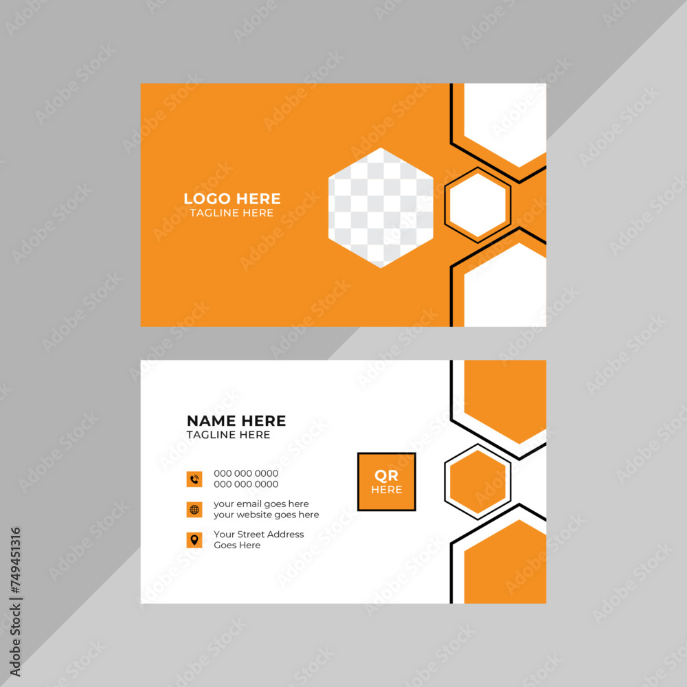 Double-sided creative business card template. Set of modern yellow and ...