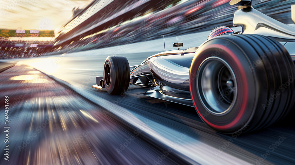 race car formula 1 driver driving fast high speed in race track in ...