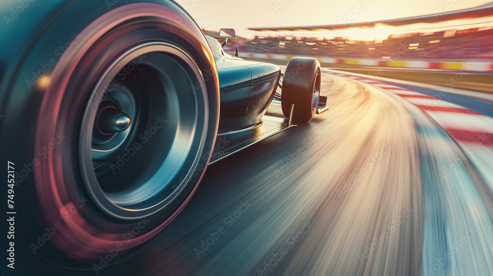 race car formula 1 driver driving fast high speed in race track in ...