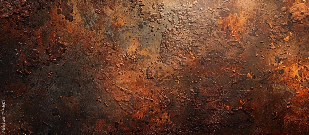 This close-up view showcases a metal surface covered in rust, revealing ...