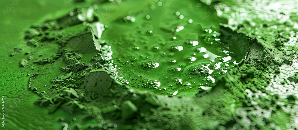 A detailed view of nickel carbonate, a green substance, displaying a ...