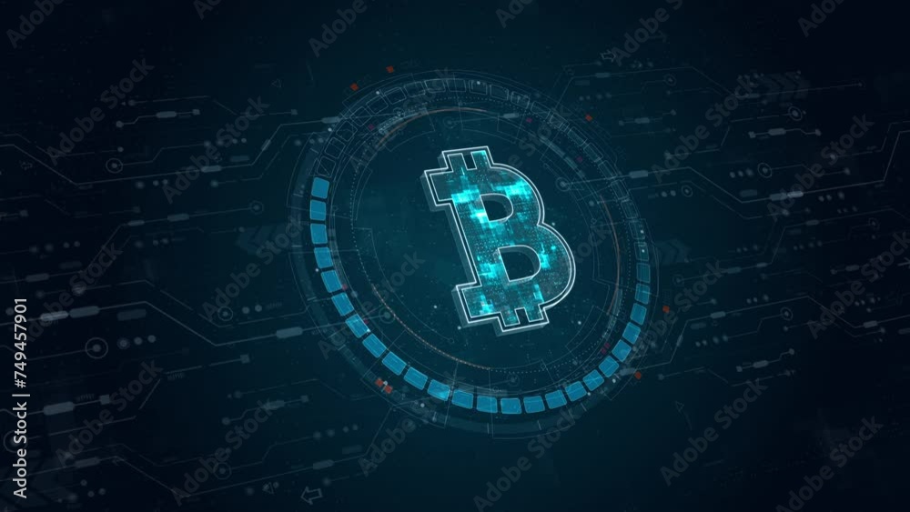 Vidéo Stock Motion graphic of Blue digital money logo with rotation HUD UI circle technology ...