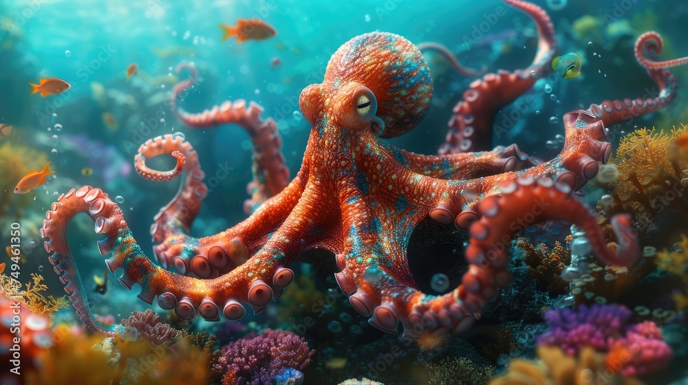 Among the diverse and vibrant life of a coral reef, a vivid depiction ...