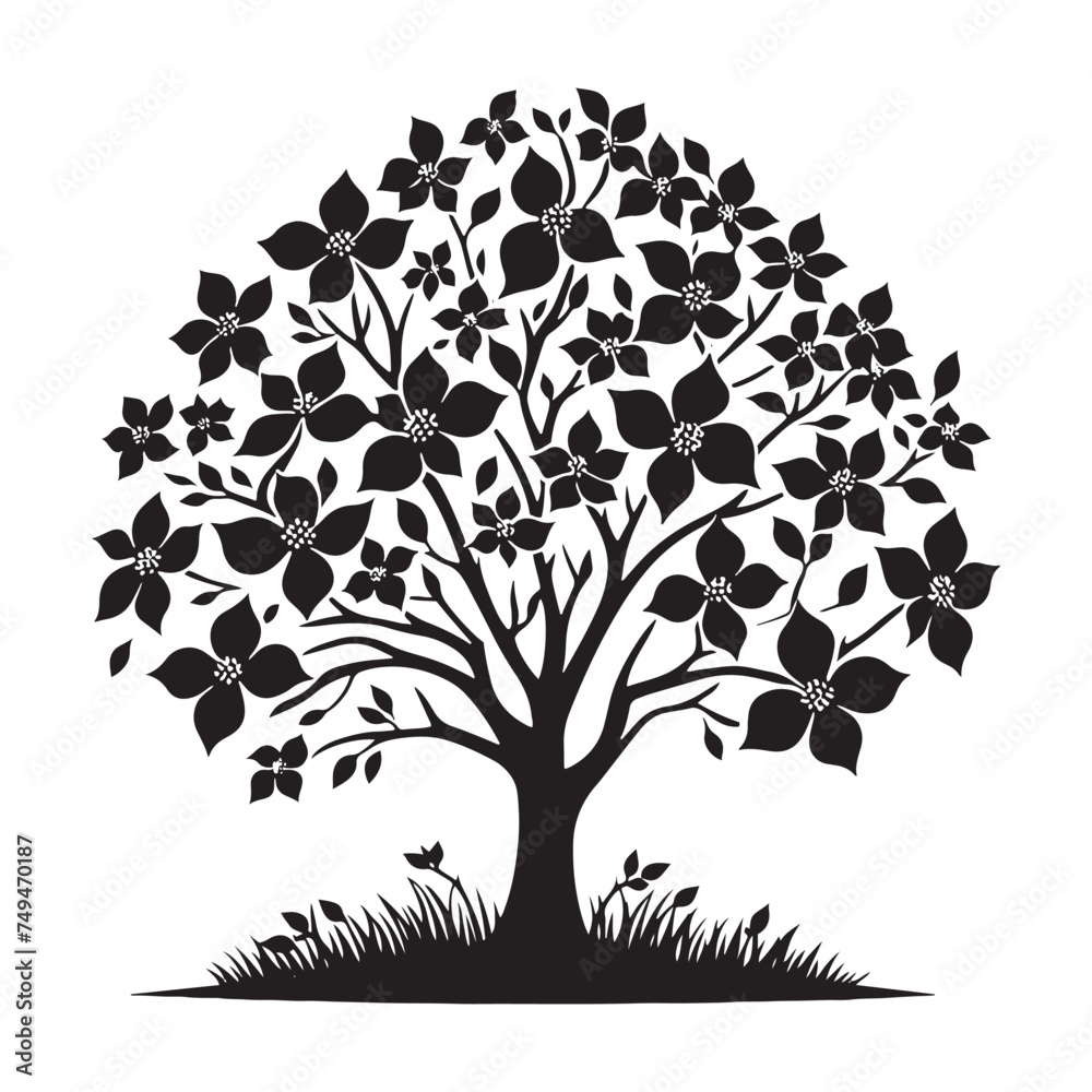 Symbol of Renewal: A Hopeful Dogwood Tree Silhouette Blooming Anew ...