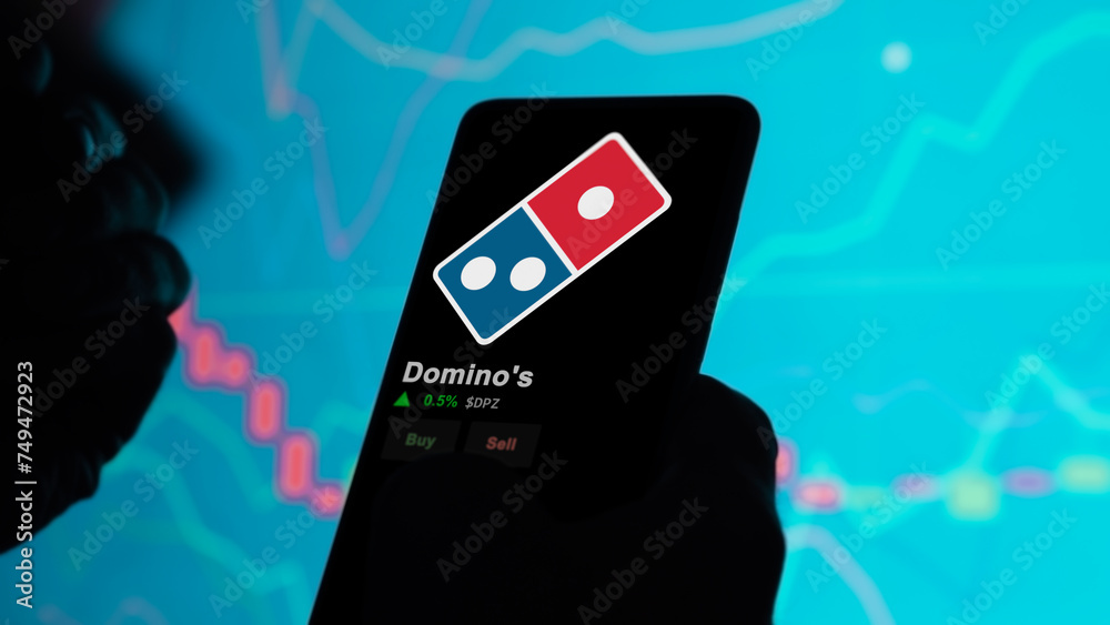 March 02nd 2024 Ann Arbor, Michigan. The logo of Domino's on the screen ...