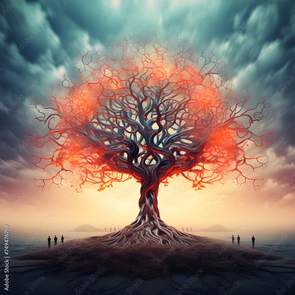 Neuroplasticity Visualized. Brain-Shaped Tree Growing New Pathways in a ...