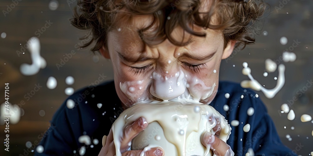 Crying over spilt milk - young boy upset because of the messy dairy ...