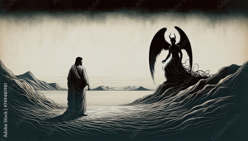 The temptation of Jesus by Satan in the Judean Desert. Life of Jesus ...