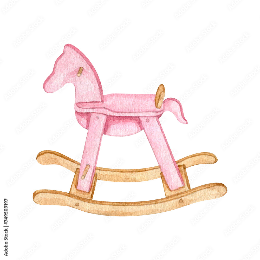 Watercolor baby rocking horse clipart illustration Stock Illustration ...
