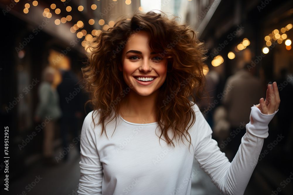 Urban girl standing out from the crowd at a city street. Stock ...