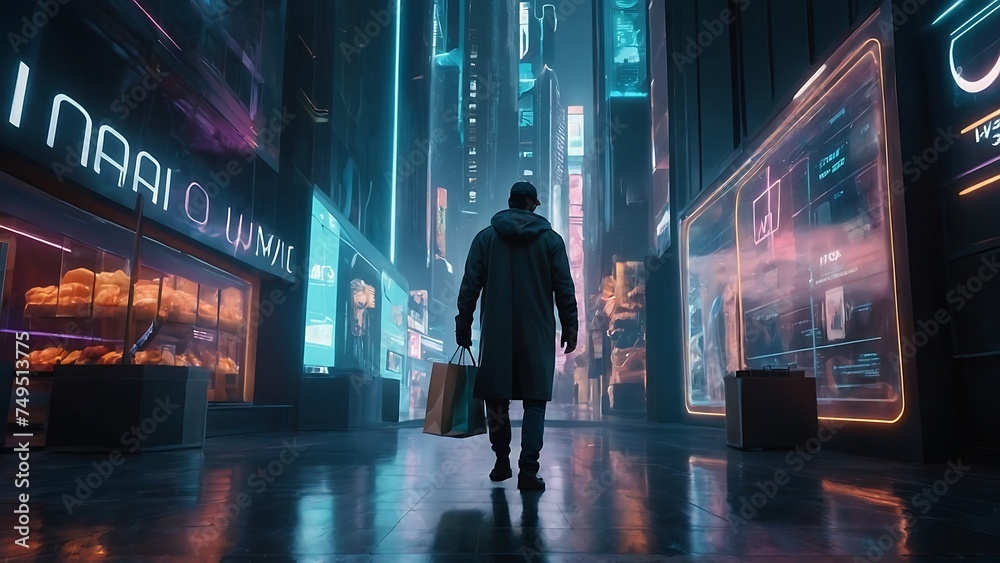 AR Future city concept, Urban Night Life with People Walking, Smiling ...