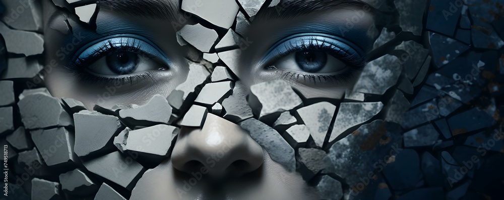 Closeup photo of fragmented face illustrates mental health struggles ...