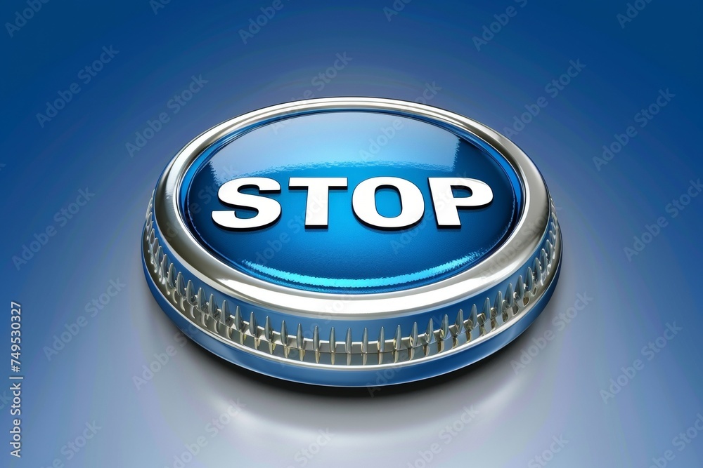 Red stop button isolated on white background with bold text stop for ...