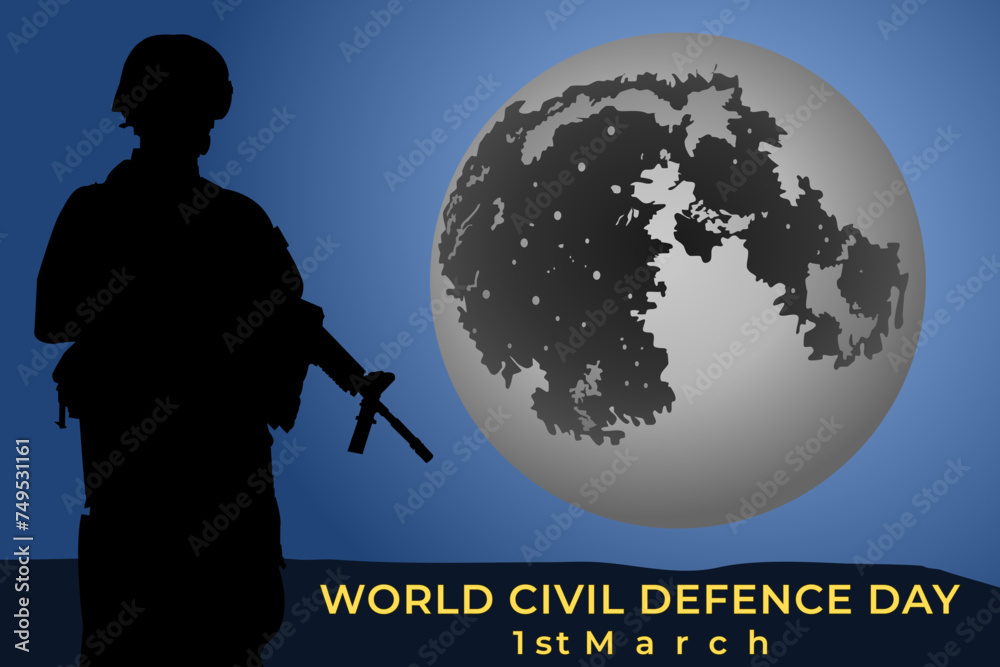 Night sentinel soldier Silhouette with gun beside the grand crescent ...