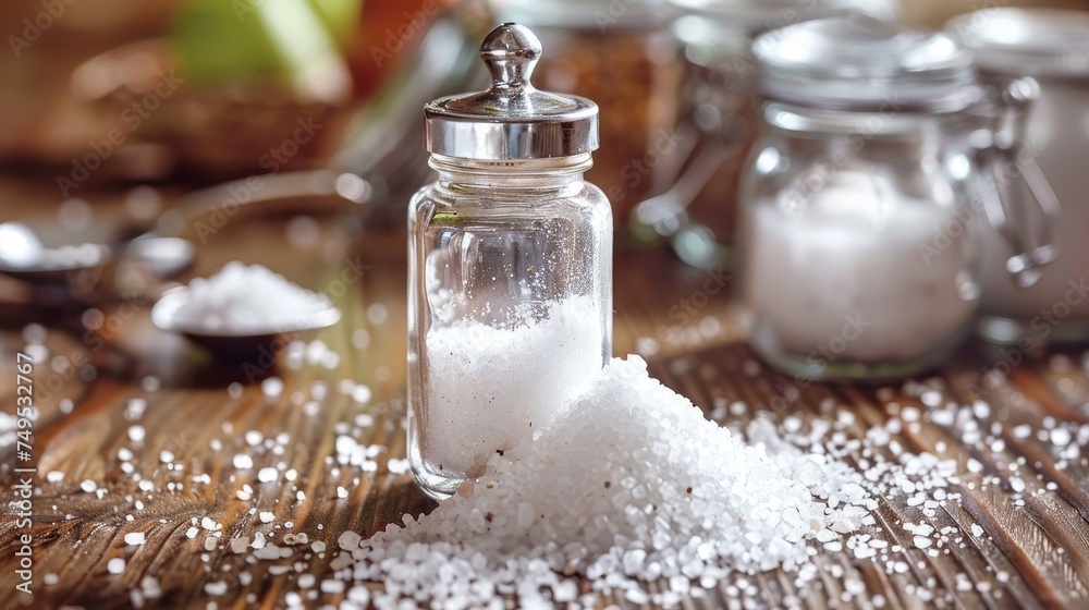 moment of spilled salt and a salt shaker, highlighting the culinary ...