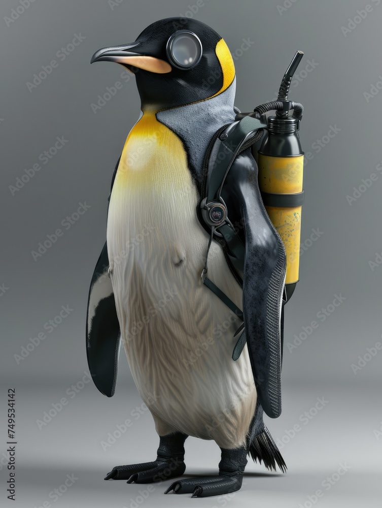 Scuba diving penguin with yellow air tank - A whimsical take on an ...