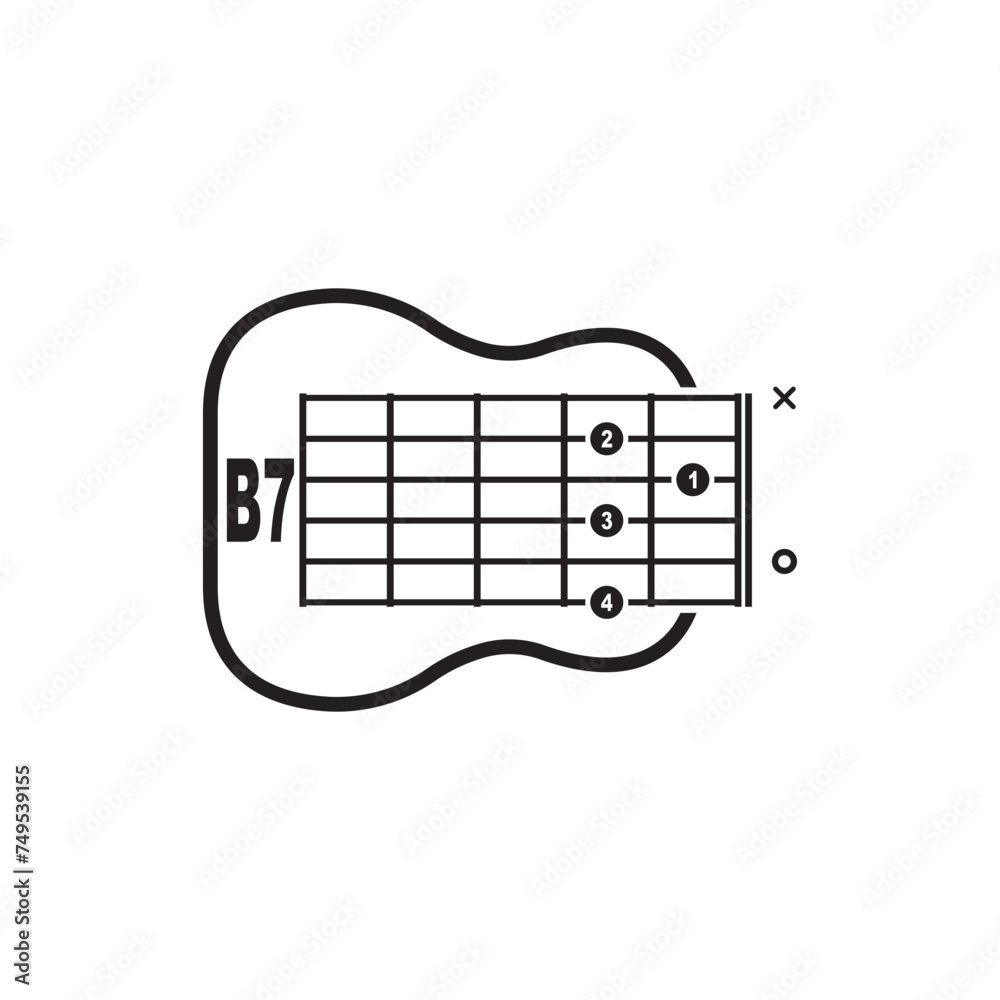 B7 guitar chord icon. Basic guitar chord vector illustration symbol ...