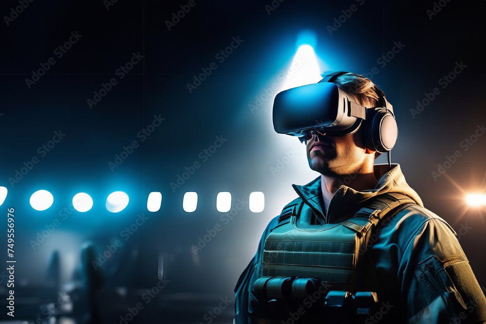 special forces soldier wearing VR Headset. concept of vr gaming design ...