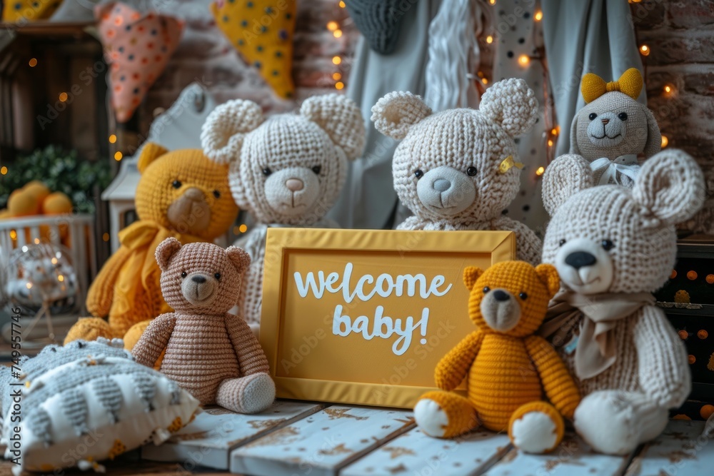welcome card for the newborn, design for baby shower or greeting card ...