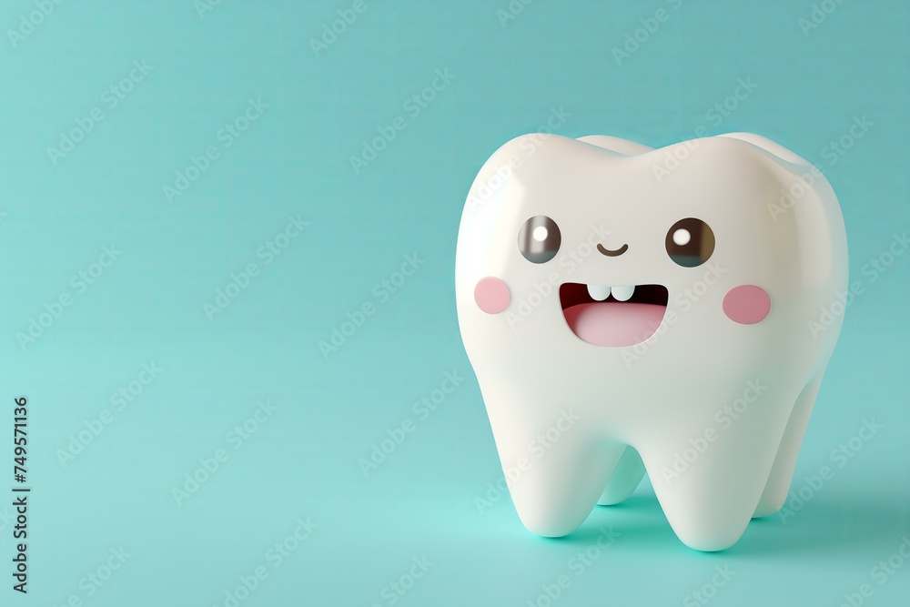 cute tooth 3d kawaii character on a pastel blue background Stock ...