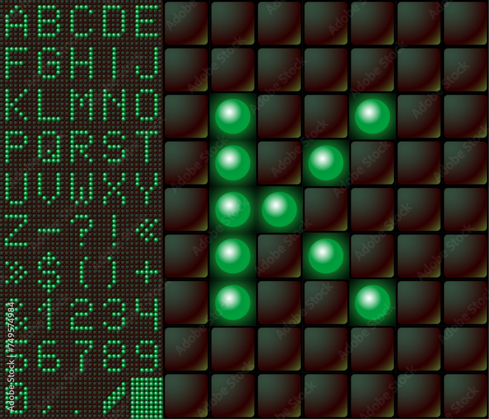 Flashy illuminated writings showing the alphabet, clear text, numbers ...