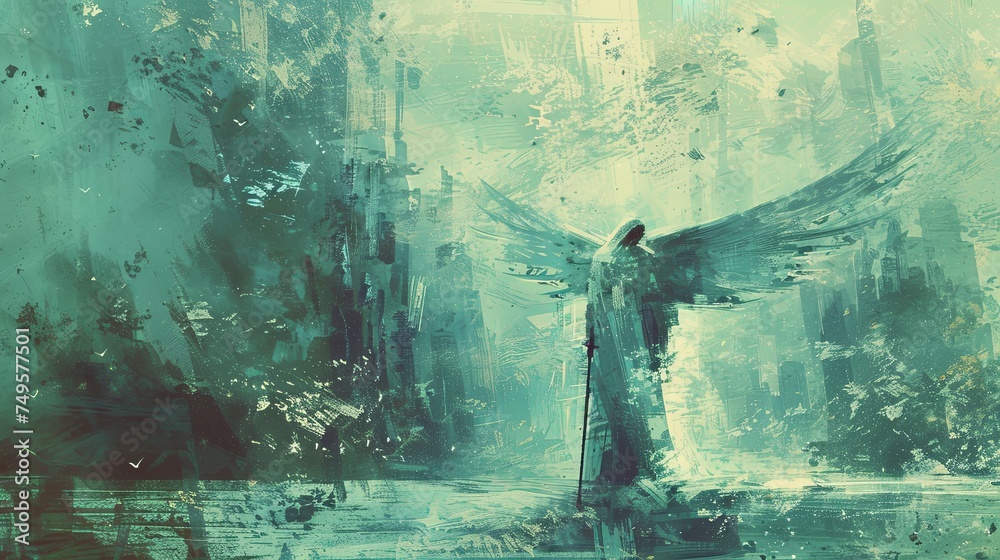 The appearance of a guardian angel in female form and with a sword in ...