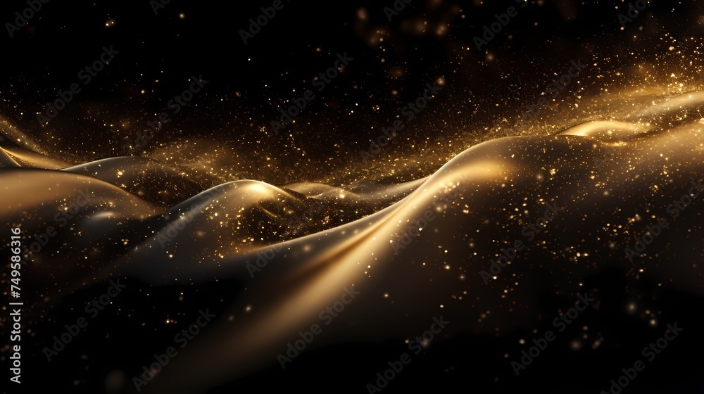 Digital Gold Particles Wave and light abstract background with shining ...