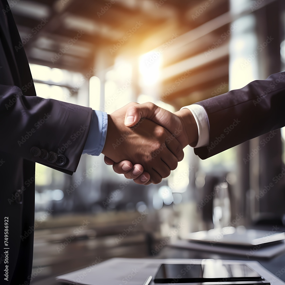 Engineer handshake meeting for architectural project and working with ...