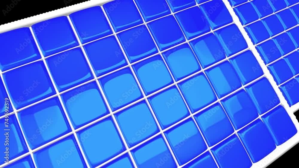 A quick animation of blue solar panels appearing on a black screen ...