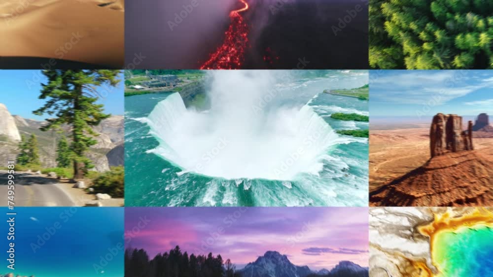 Zoom out collage Niagara New York State park USA. Yosemite, Death ...