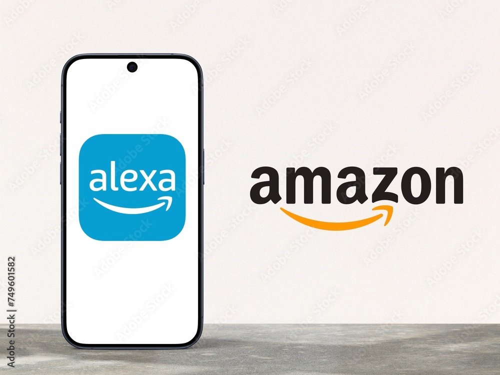 Alexa Logo is displayed on a modern smartphone, Amazon logo next to it ...