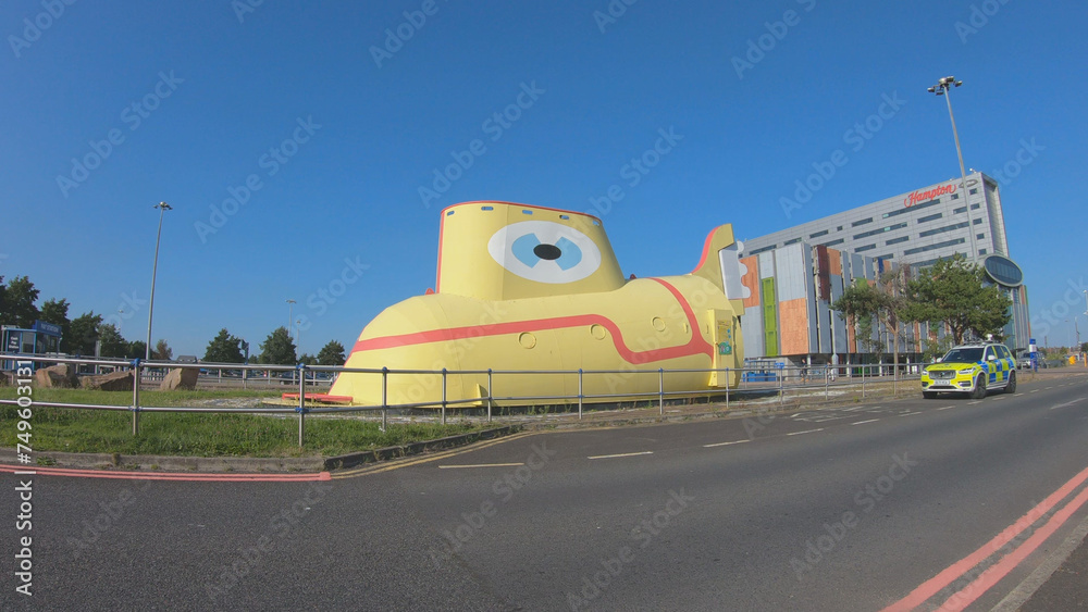Liverpool, England, September 9, 2023: Yellow Submarine model at the ...